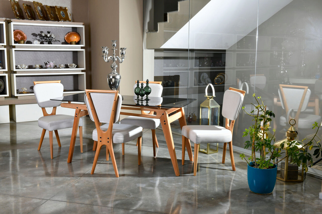 Set masa si scaune 5 piese, Vow Chair, Palace Glass, Lemn de carpen ...