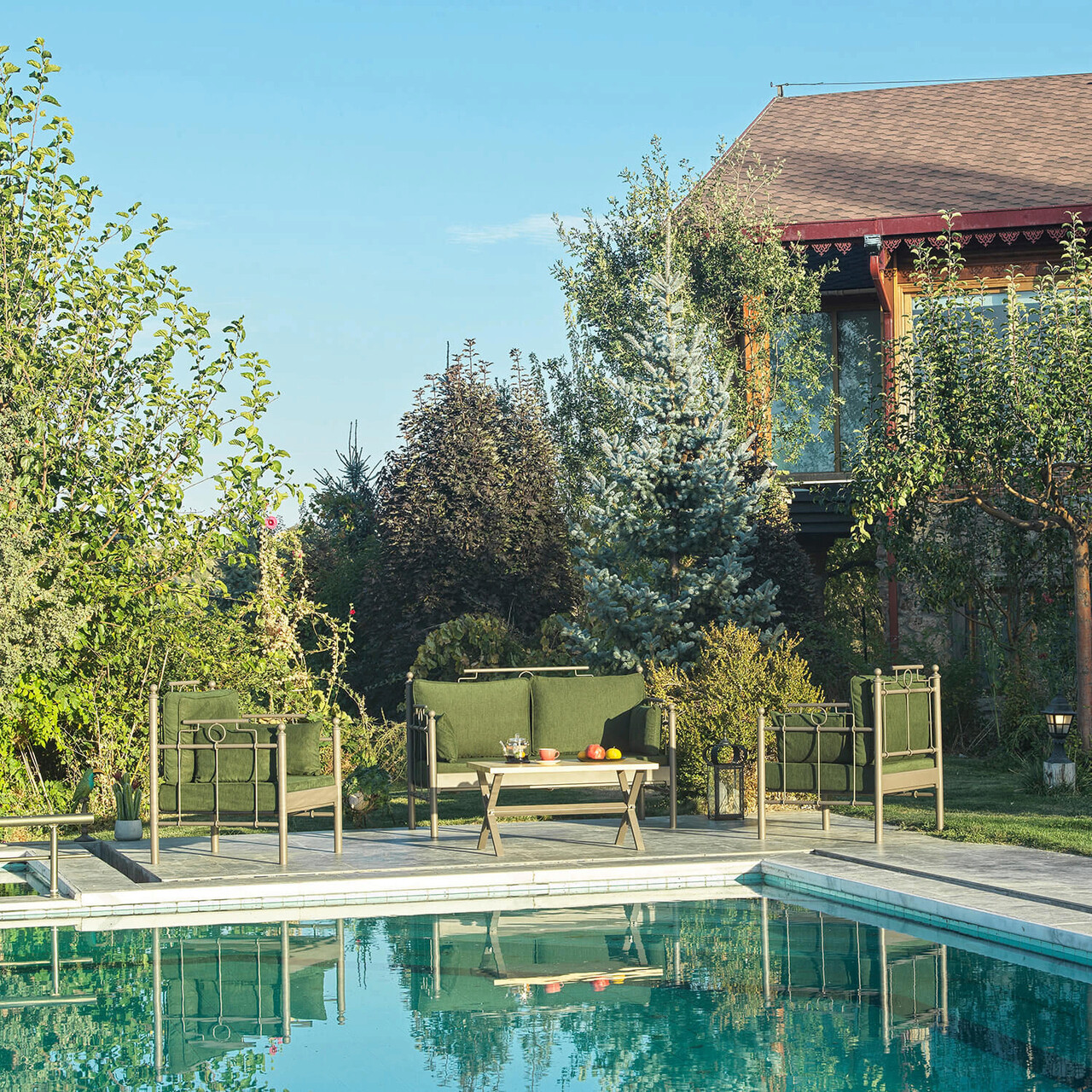 Set mobilier de gradina, Heaven, Hatkus (2+1+1), Maro / Verde - mezoni.ro