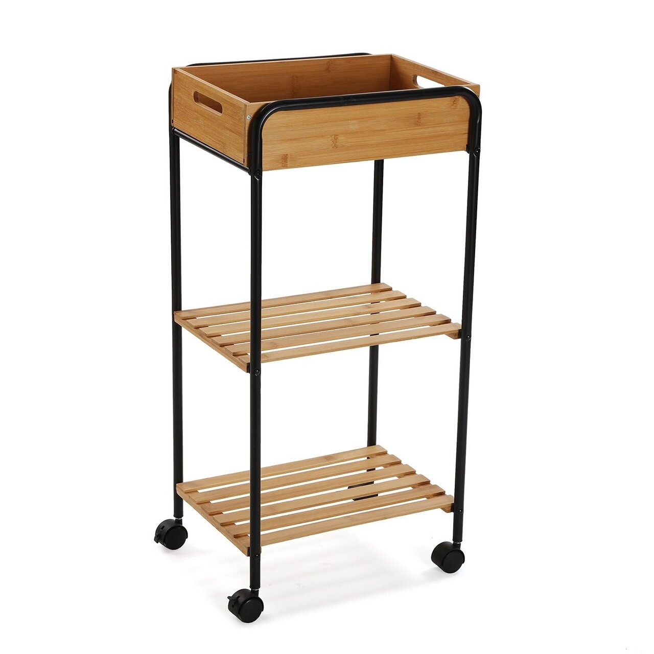 Carucior cu 3 rafturi Collins, Versa, 40 x 29.5 x 81 cm, bambus - Mezoni