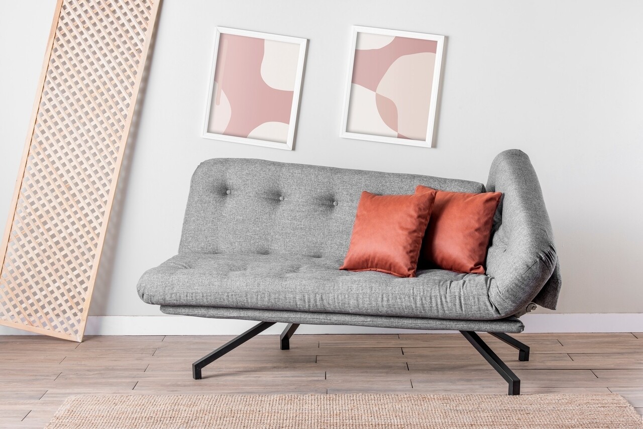 Canapea extensibila Coxy, Futon, 3 locuri, 110x200 cm, metal, gri - Mezoni