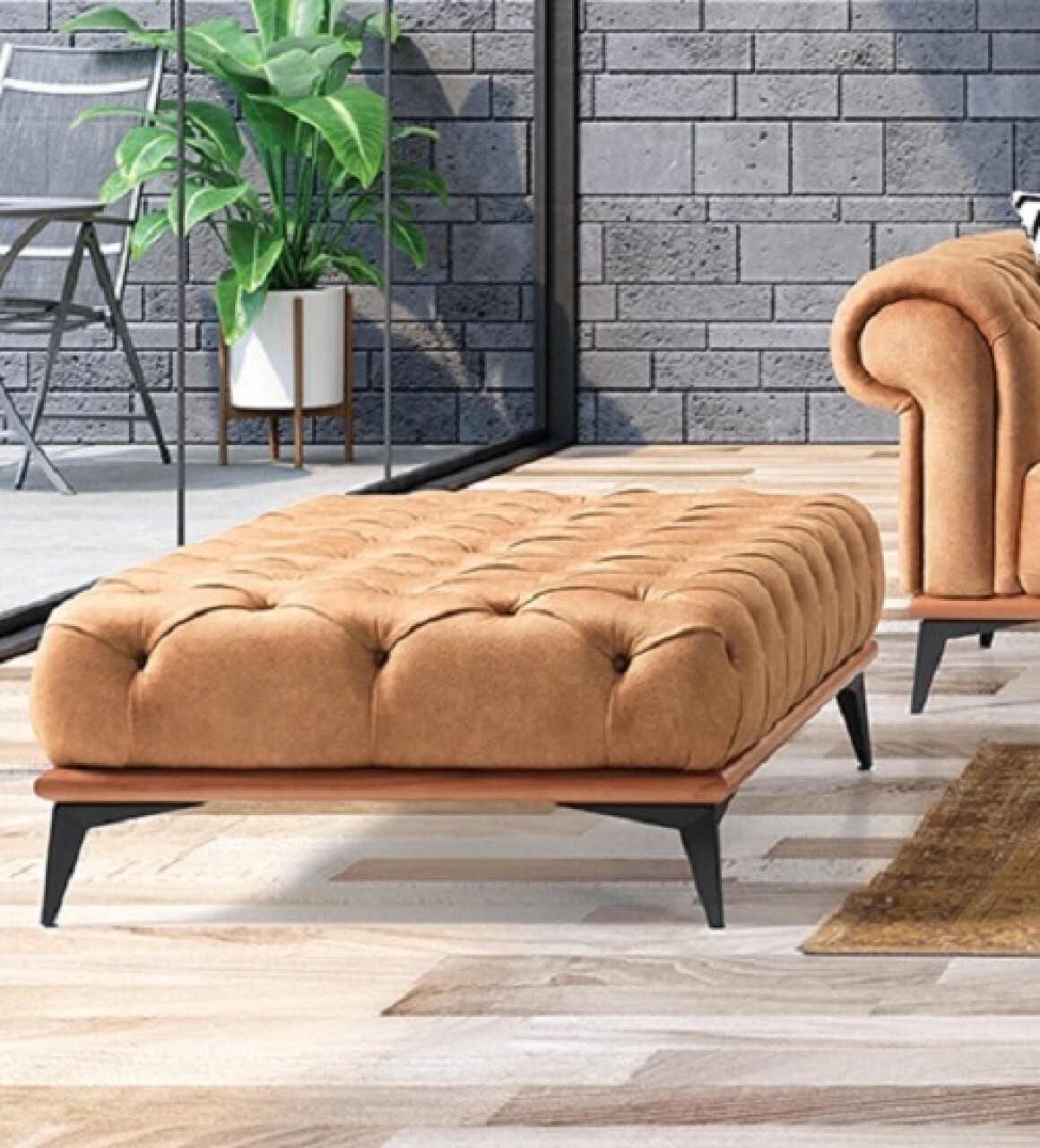 Taburet Diamond, Heinner, 120x41x80 cm, piele ecologica, maro deschis ...