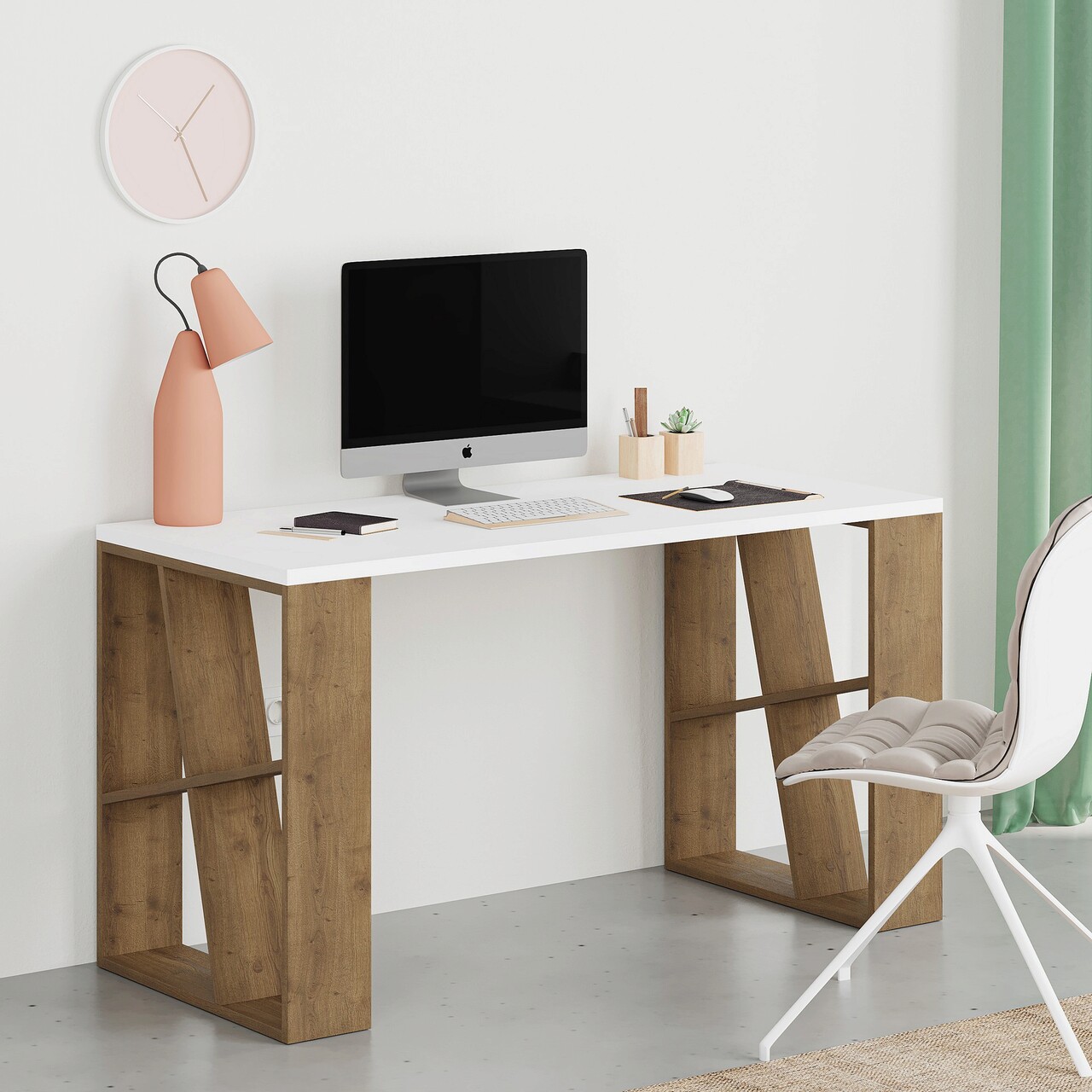 Birou, Decortie, Honey, 140x75x60 cm, Stejar alb/închis - Mezoni
