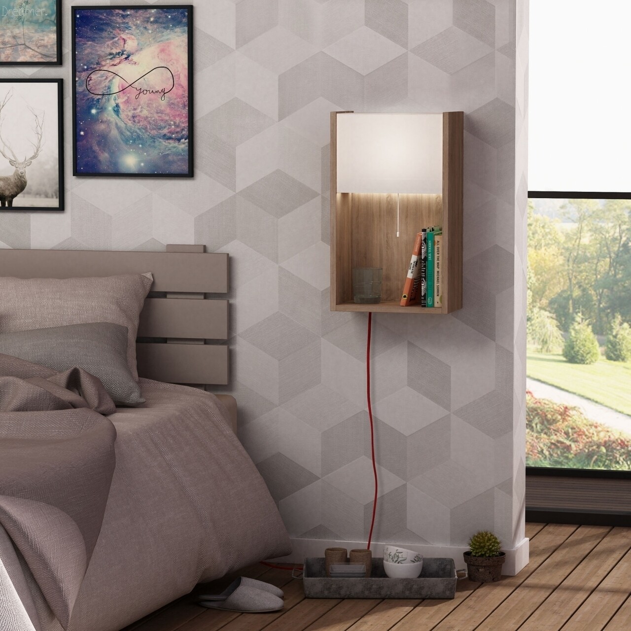 Raft pentru perete cu lampa incorporata, Homitis, Bling - Sonomo, White ...