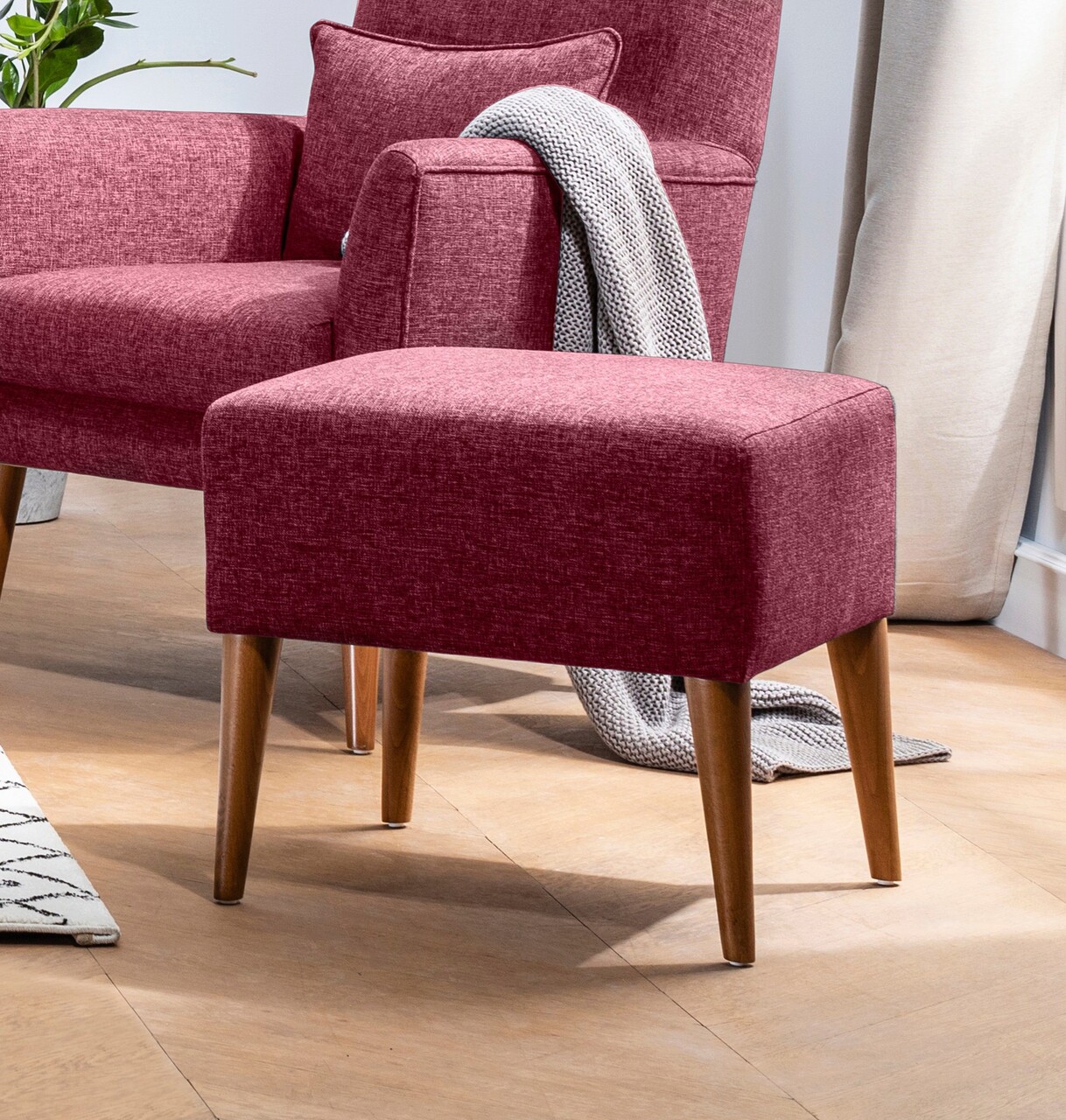 Bancheta, Unique Design, 867UNQ1057, Lemn de carpen, Rosu claret ...