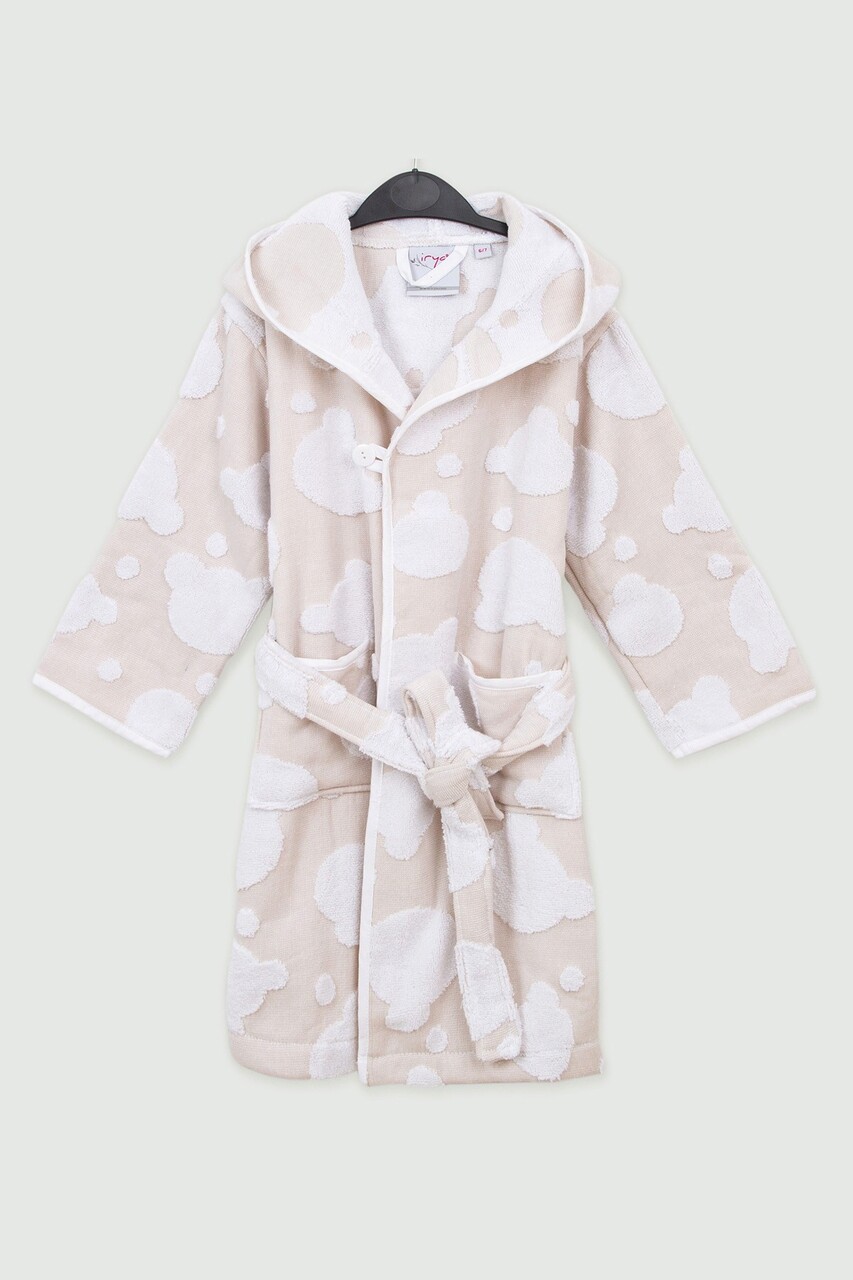 Halat de baie pentru copii, Irya Home, Bear, Bumbac, Bej/Alb - mezoni.ro