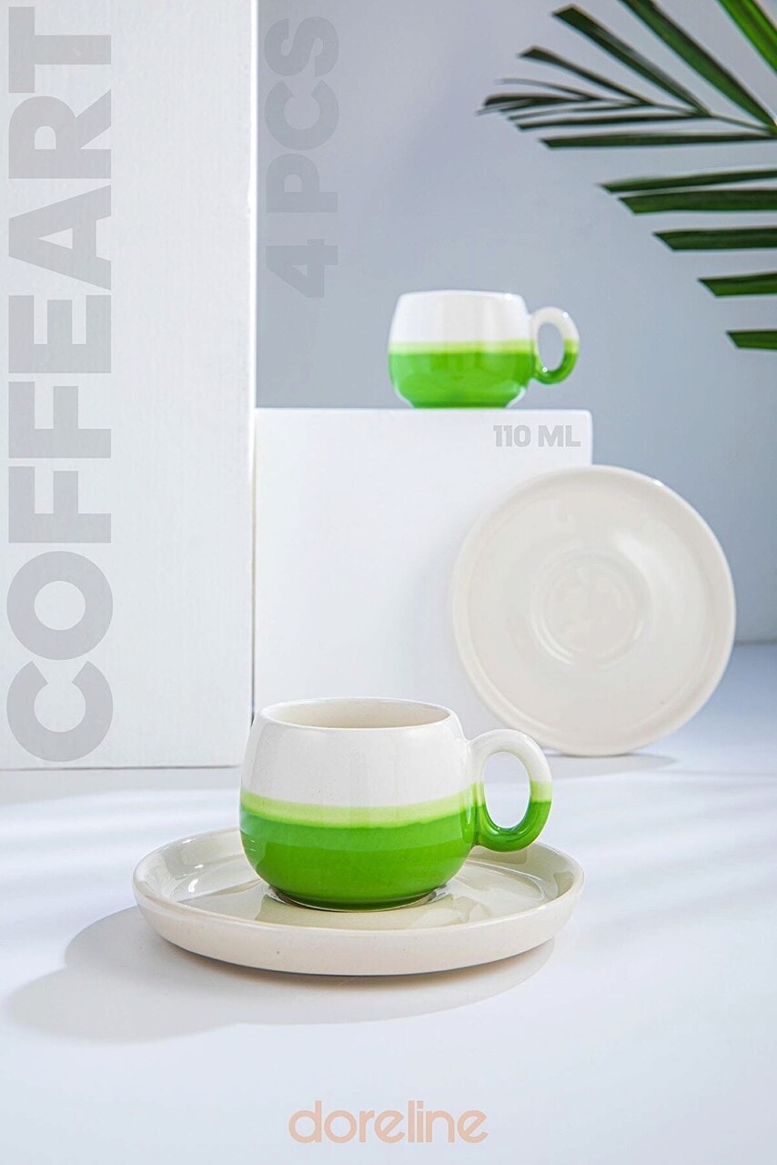 Set cesti de cafea, Doreline, 612DRL1117, Ceramica, Verde - mezoni.ro