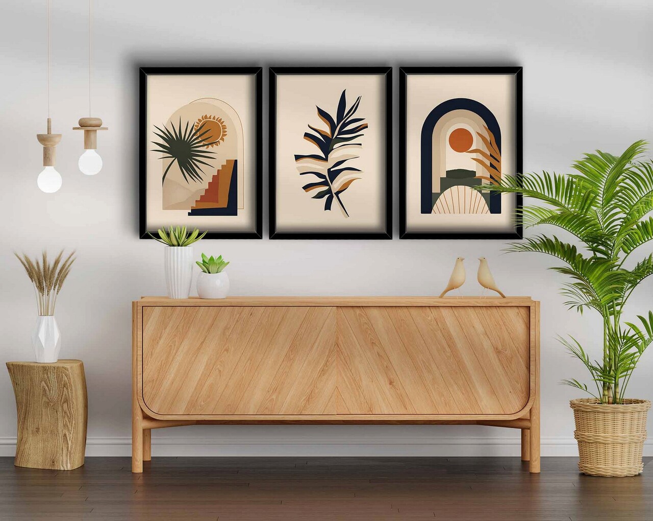 Set 3 tablouri decorative, 3P3853NISCT-003, MDF, Lemn, Multicolor - Mezoni