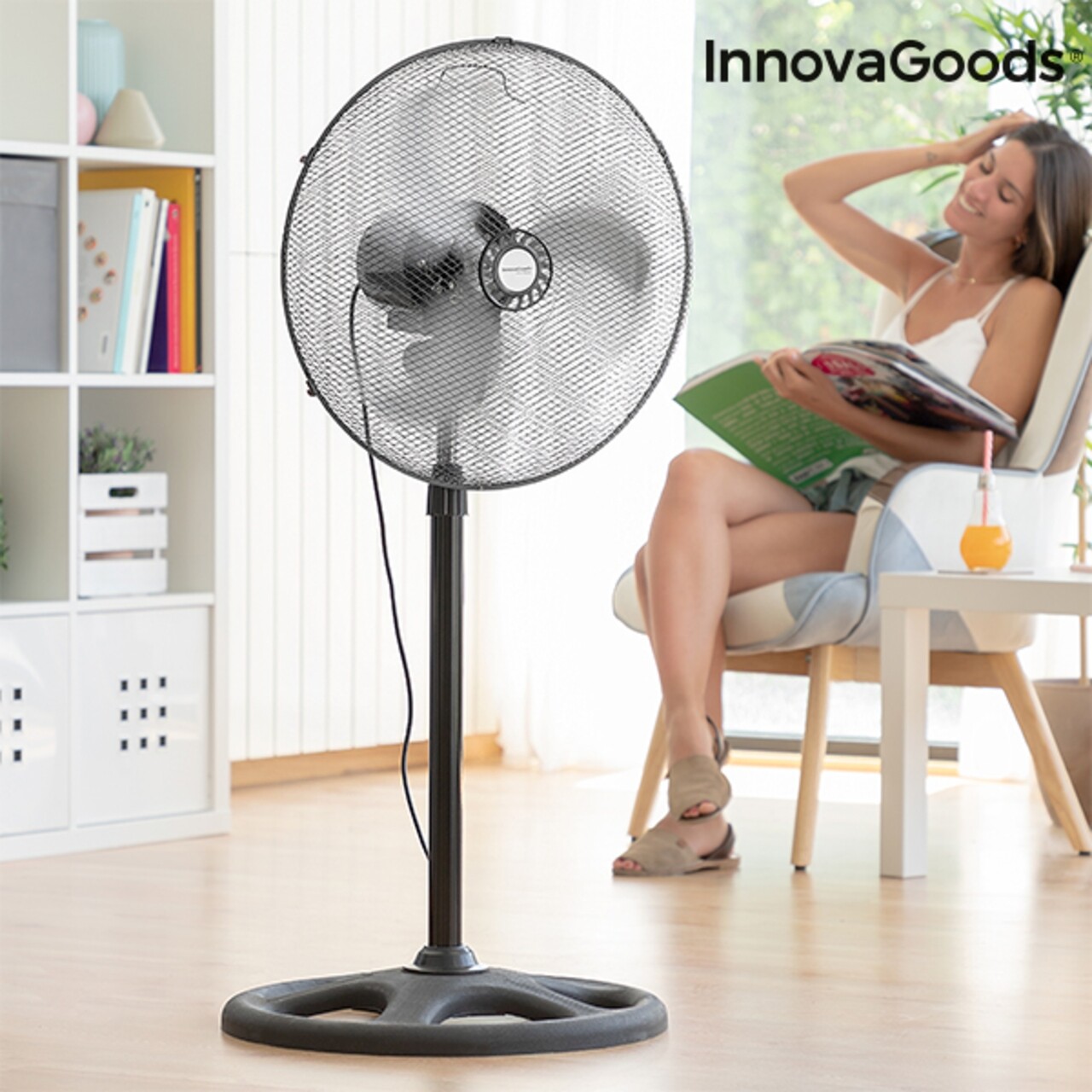 Ventilator cu picior Industrial InnovaGoods, Ø 45 cm, 75W, negru ...