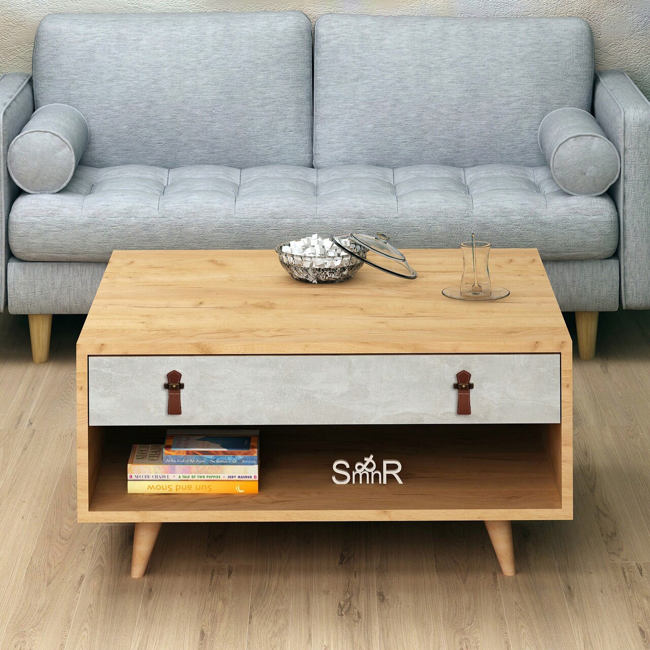 Masuta de cafea, Mod Design, Brida, 80x40x80 cm, Stejar / Alb - Mezoni