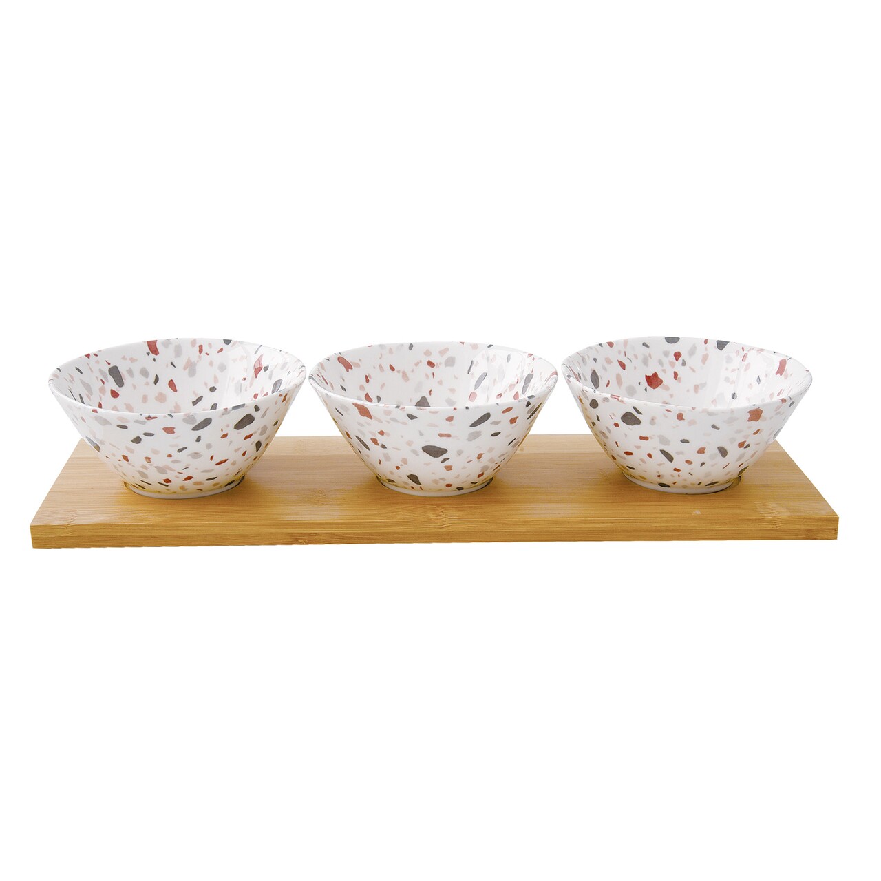 Set servire aperitive 4 piese, Terrazo, 37 x 11.5 cm, portelan/bambus ...