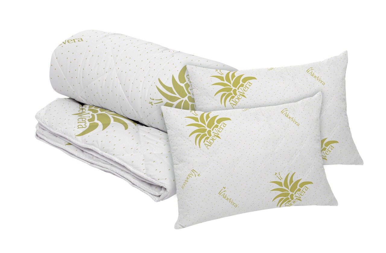 Set Aloe Vera Essence, 2 perne microfibra 50x70 cm si pilota matlasata ...