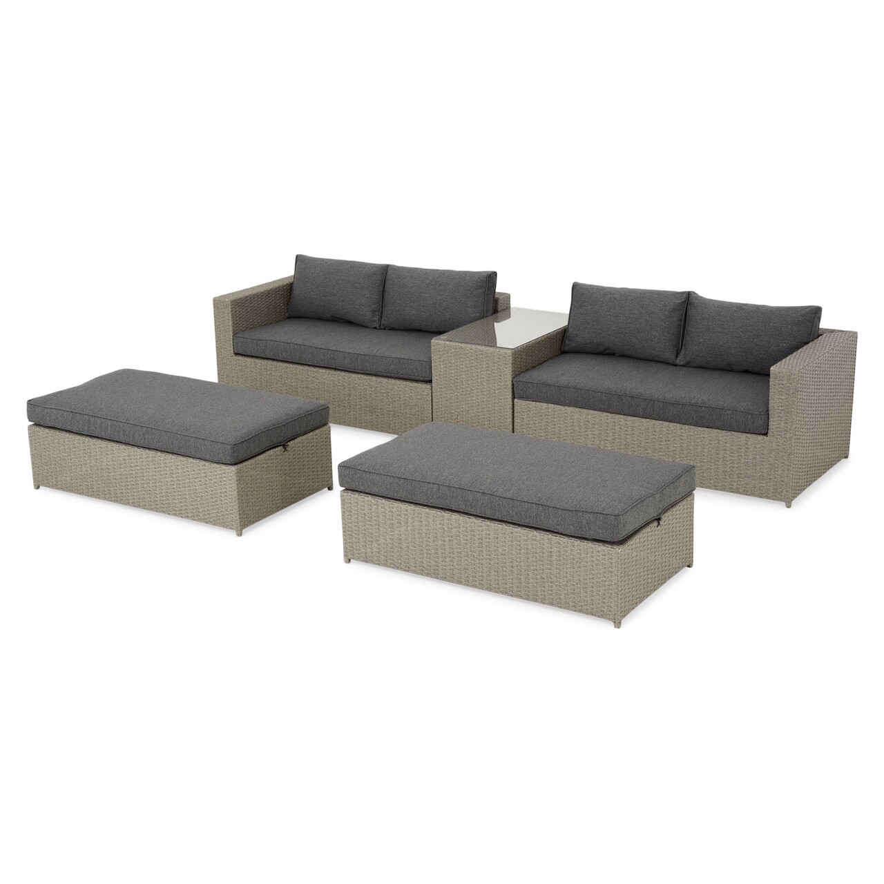 Set 2 canapele cu 2 locuri, 2 taburete si masuta, Adra, otel, mix gri ...