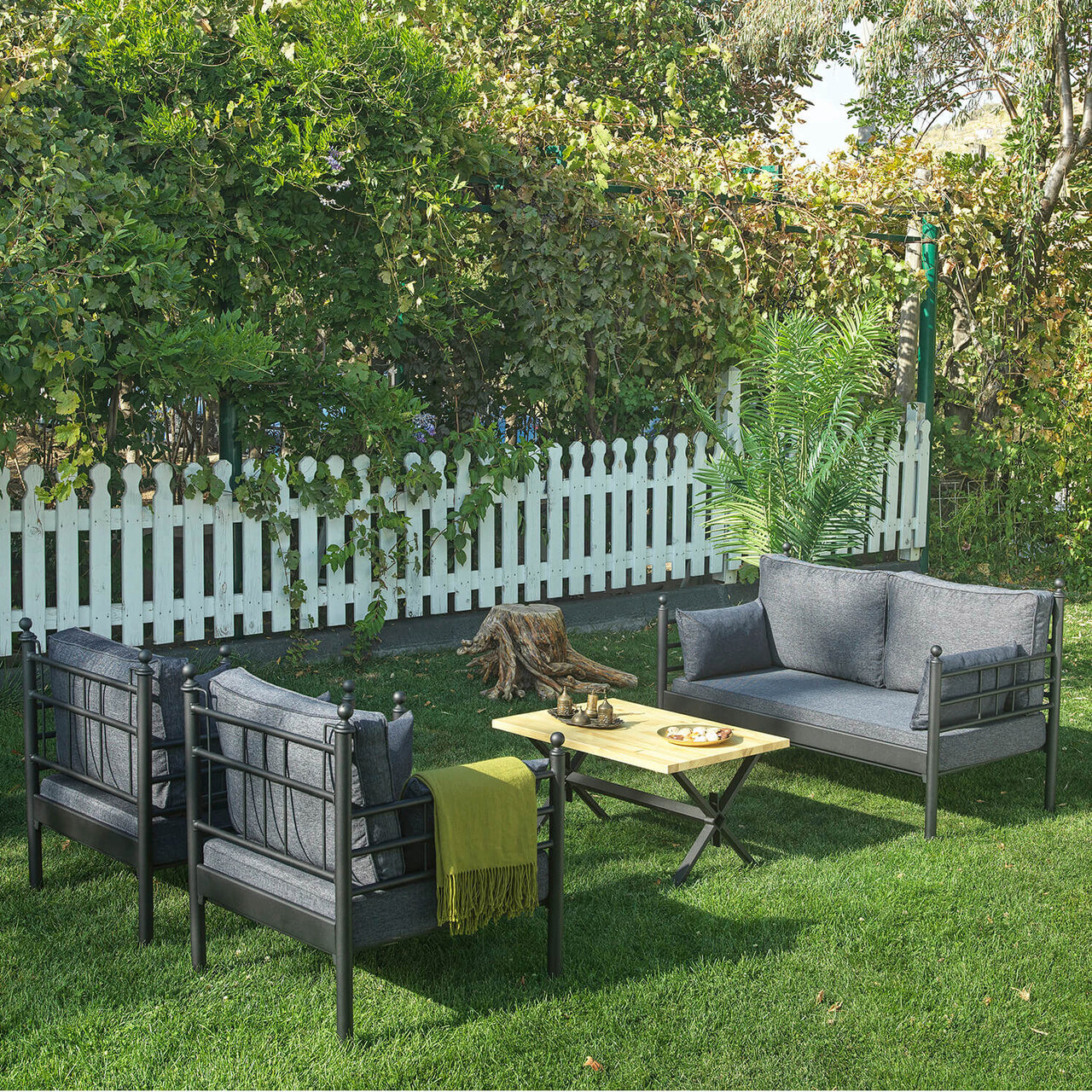 Set mobilier de gradina, Heaven, Manyas (2+1+1), Negru / Antracit - Mezoni