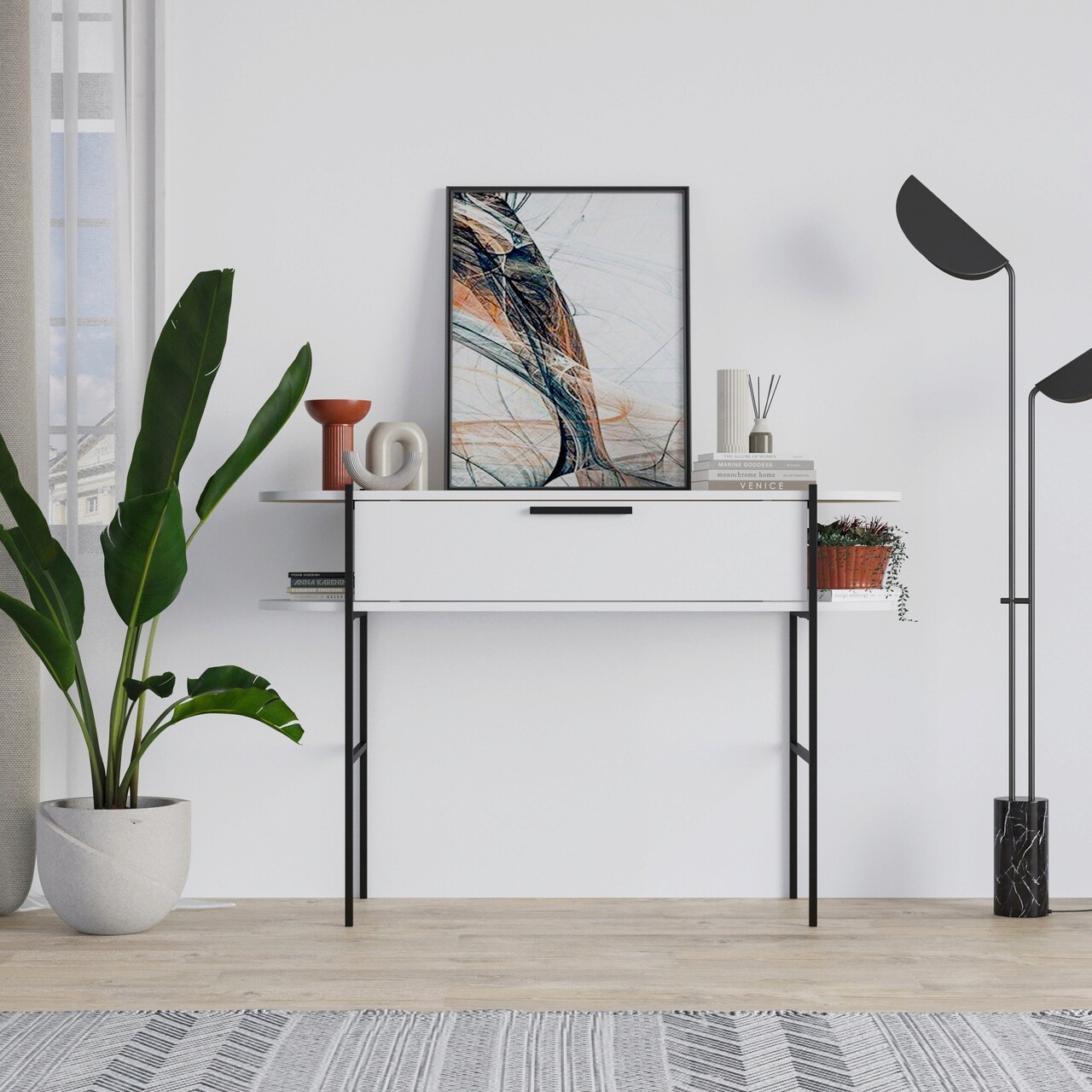 Consola, Homitis, Otis, 130x86.2x38 cm, Stejar / Alb - Mezoni