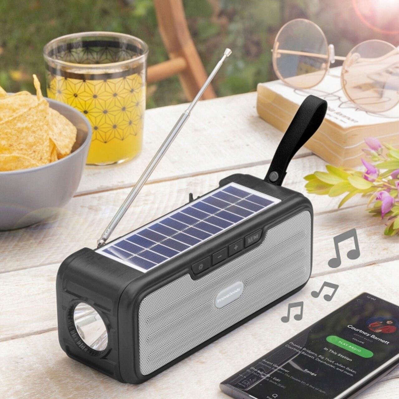 Boxa wireless cu incarcare solara sau USB si lanterna LED Sunker ...