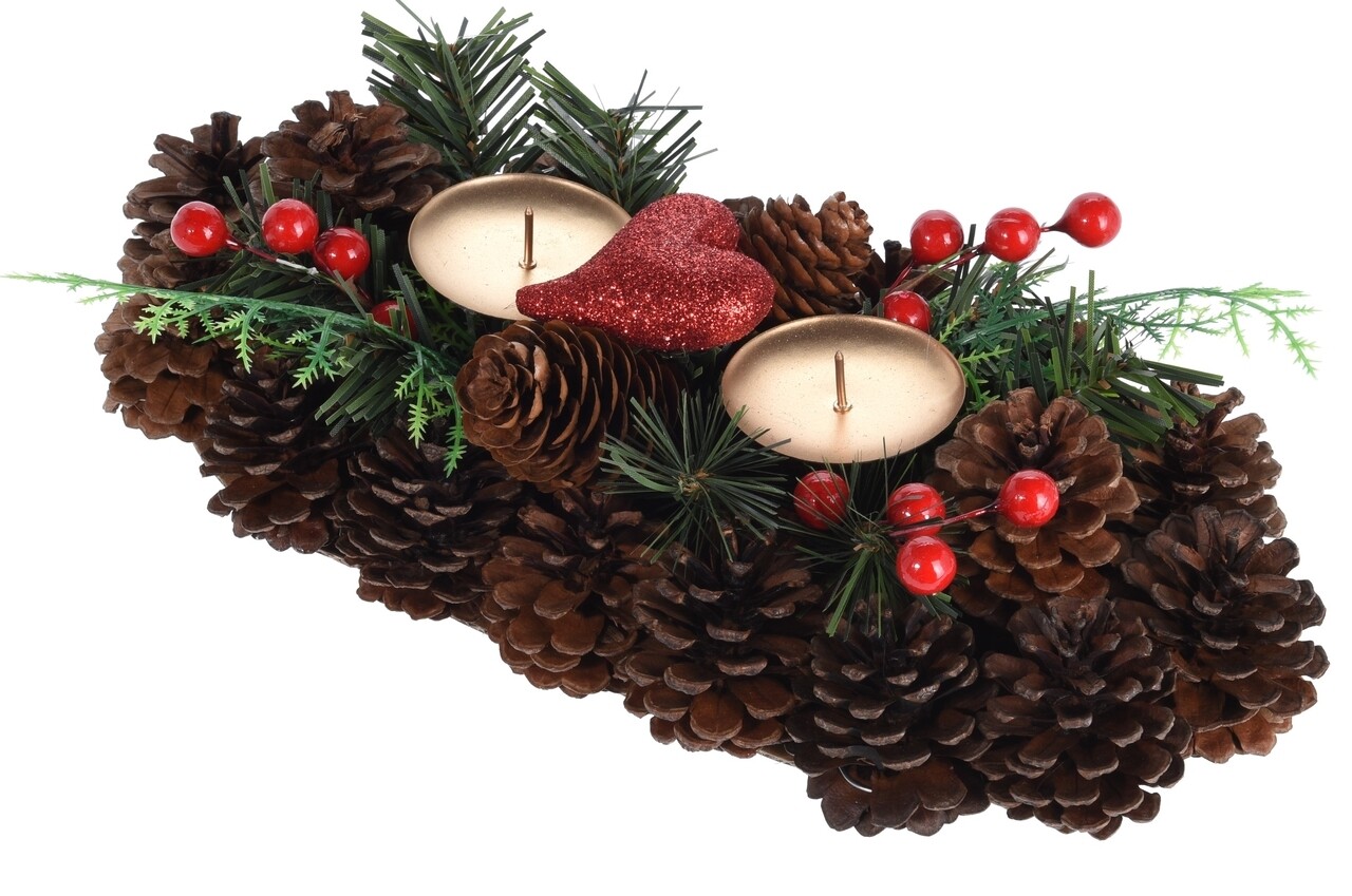 Set 2 lumanari cu suport decorativ Xmas, 30x14 cm, multicolor - Mezoni