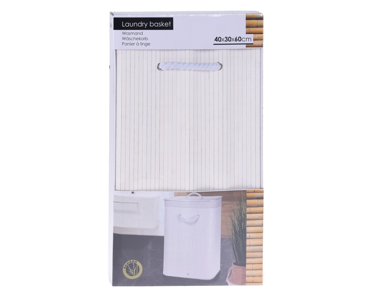 Cos de rufe, 40x30x60 cm, bambus, alb - Mezoni