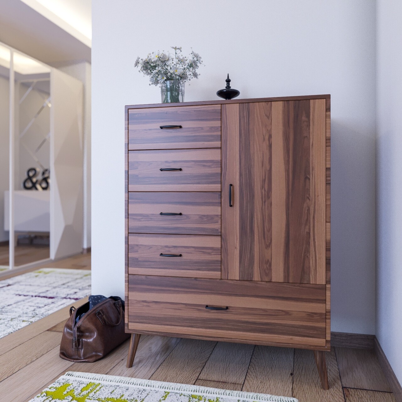 Dulap multifunctional Zevait, Kalune Design, 90x50x120 cm, maro - Mezoni