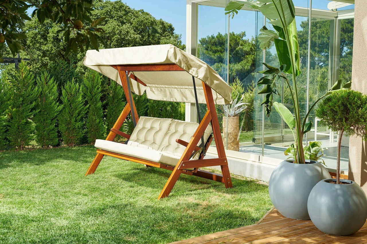Balansoar de gradina 2 locuri, Swingo, Helen 1700, Lemn, Bej natural ...