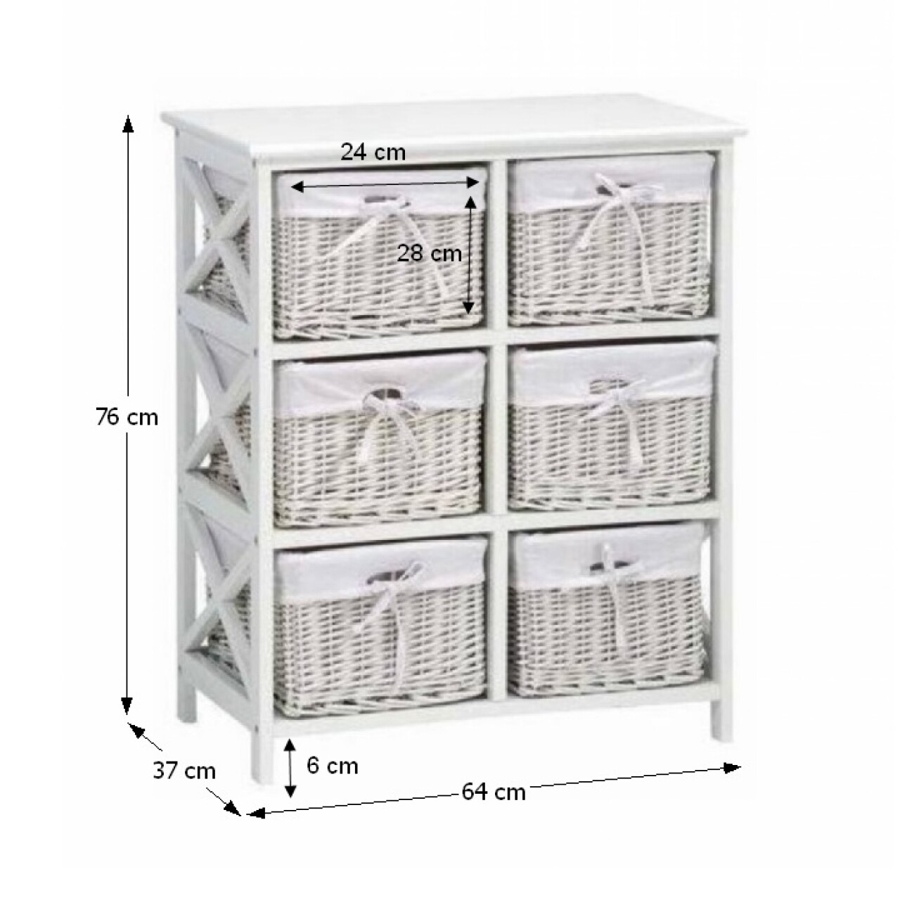 Comoda cu 6 rafturi Rafaello din rachita, 64x76x37 cm - Mezoni