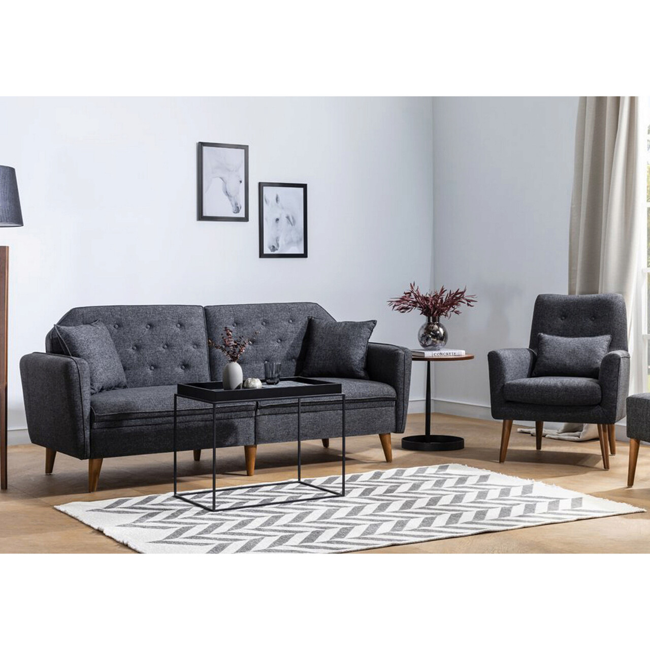 Set canapea extensibilă, Unique Design, 867UNQ1624, Lemn de carpen ...