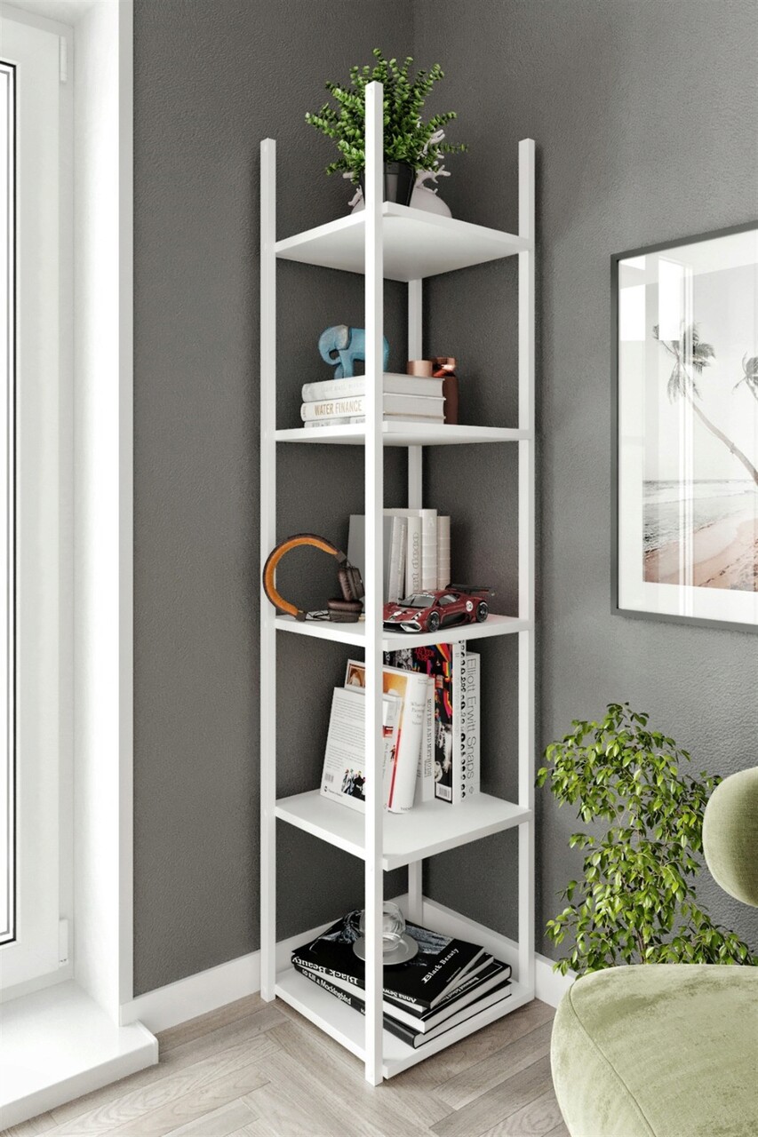 Raft pentru colt, Gauge Concept, Corner, 64 x 32 x 160 cm, mdf/pvc, alb ...