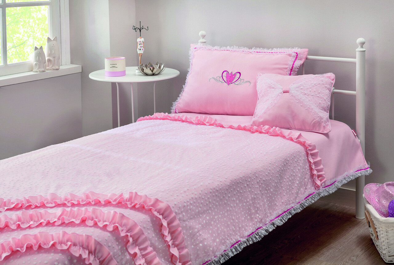 Set cuvertura de pat Young, Rosa (90-100 Cm), Çilek, 65% bumbac/35% ...