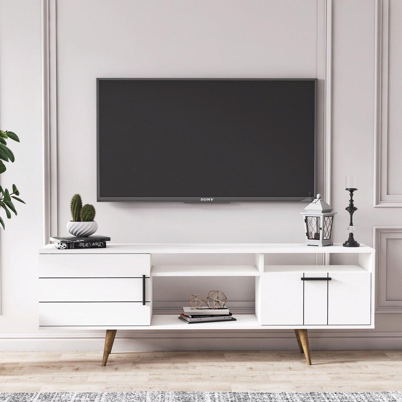 Comoda TV, Minima, Termini Wide, 179.5x63.2x37 cm, Alb - mezoni.ro